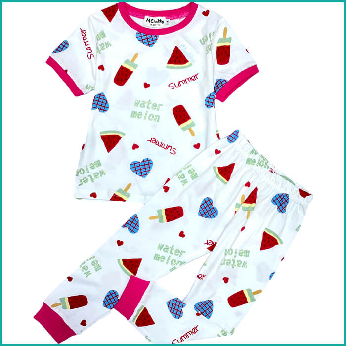 Summer Watermelon Girls Pajama Set - White - Mchakky