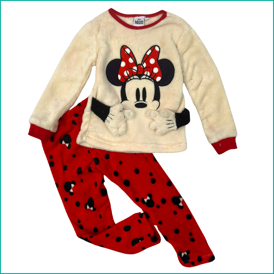 Woolen Mickey Girls winter pajama set - Cream - Mchakky