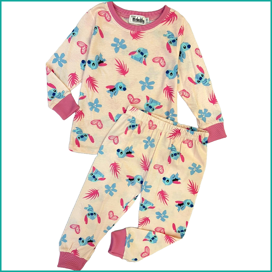 Stitch Girls Cotton Full Sleeves Pajama Set - Cream - Mchakky