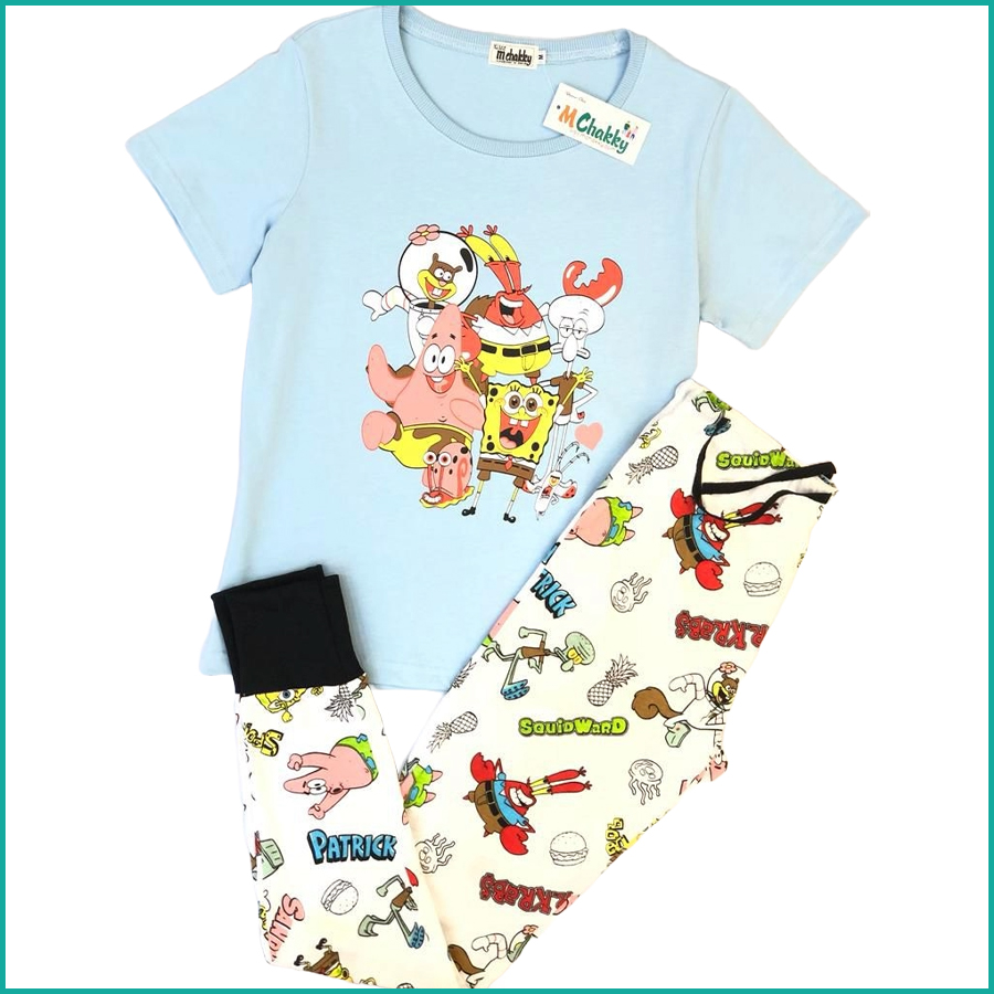 SpongeBob Ladies Pajama Set - Blue White - Mchakky