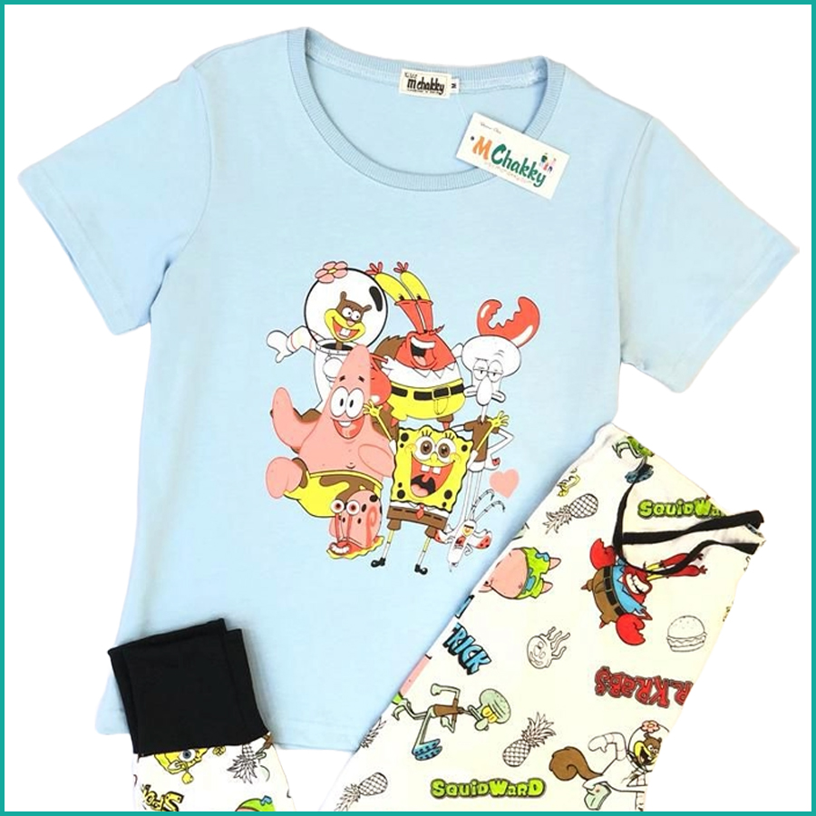 SpongeBob Ladies Pajama Set - Blue White - Mchakky