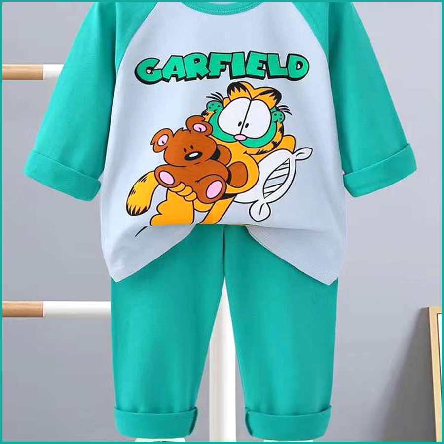 Garfield Boys Full Sleeves Cotton Pajama Set - Green - Mchakky