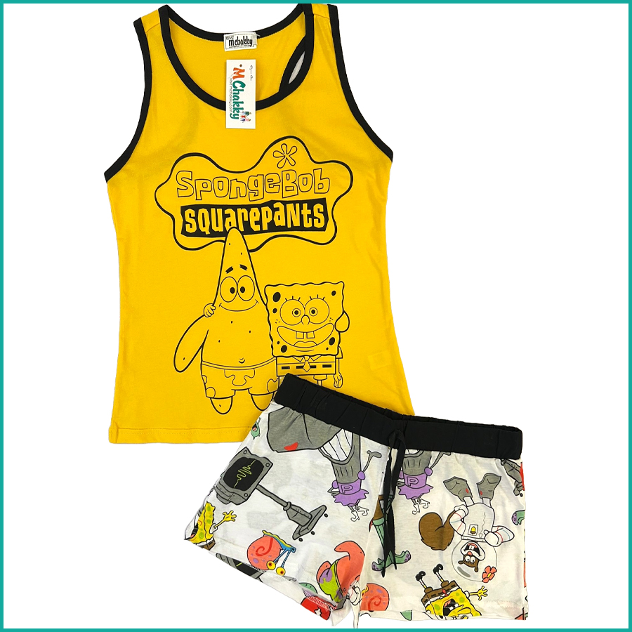 SpongeBob Ladies Cotton Shorts Set - Yellow - Mchakky