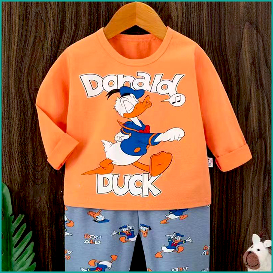 Donald Duck Boys Full Sleeves Pajama Set - Orange - Mchakky