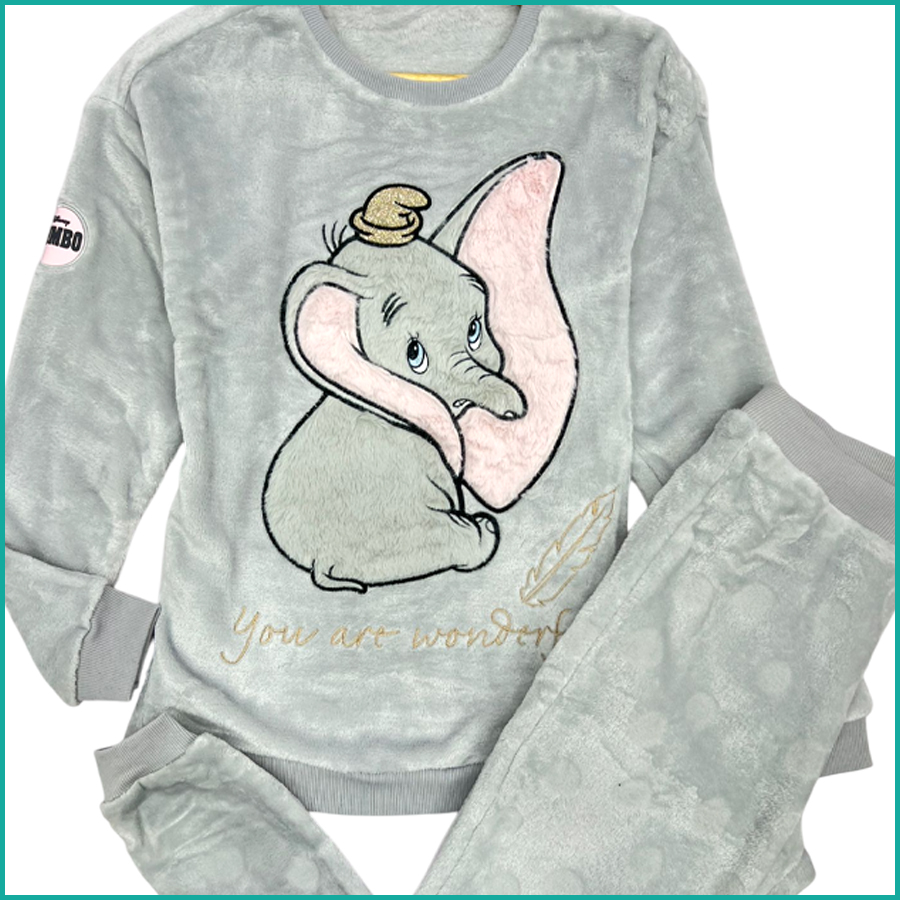 Dumbo Wonderful Ladies Winter Pajama Set - Grey - Mchakky