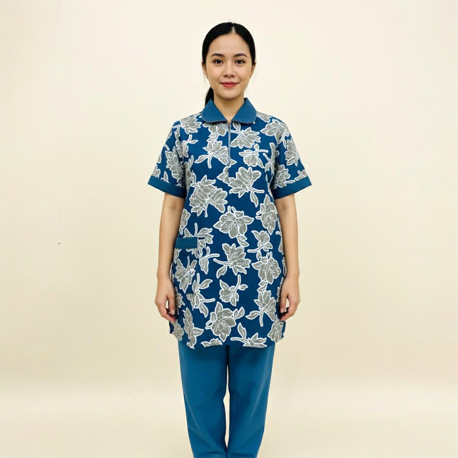 Flower Uniform for Maids TETRON Material (TC Material) – Navy Blue Pink ...
