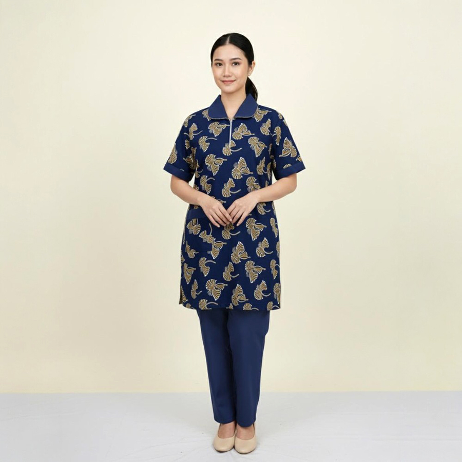 Flower Uniform for Maids TETRON Material (TC Material) – Navy Blue Pink ...